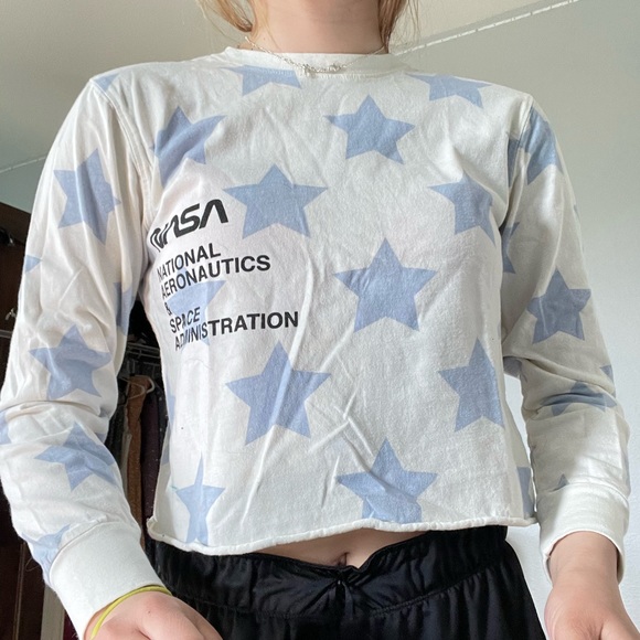 Mighty Fine | Tops | Nasa White Crop Top With Stars | Poshmark